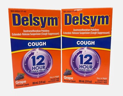 2 Pack (89 mL / 3 oz each) Delsym 12 Hour Cough Relief Liquid GRAPE EXP ...