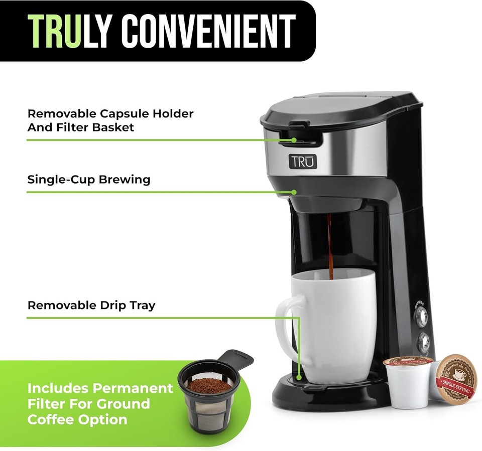 Tru Single Serve Brew System by Select Brands - Cup Coffee Maker Black ...