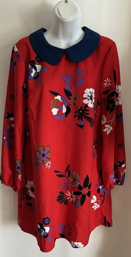 Modcloth Red VTG 60s MOD Peter Pan Collar Floral Preppy Retro Mini ...