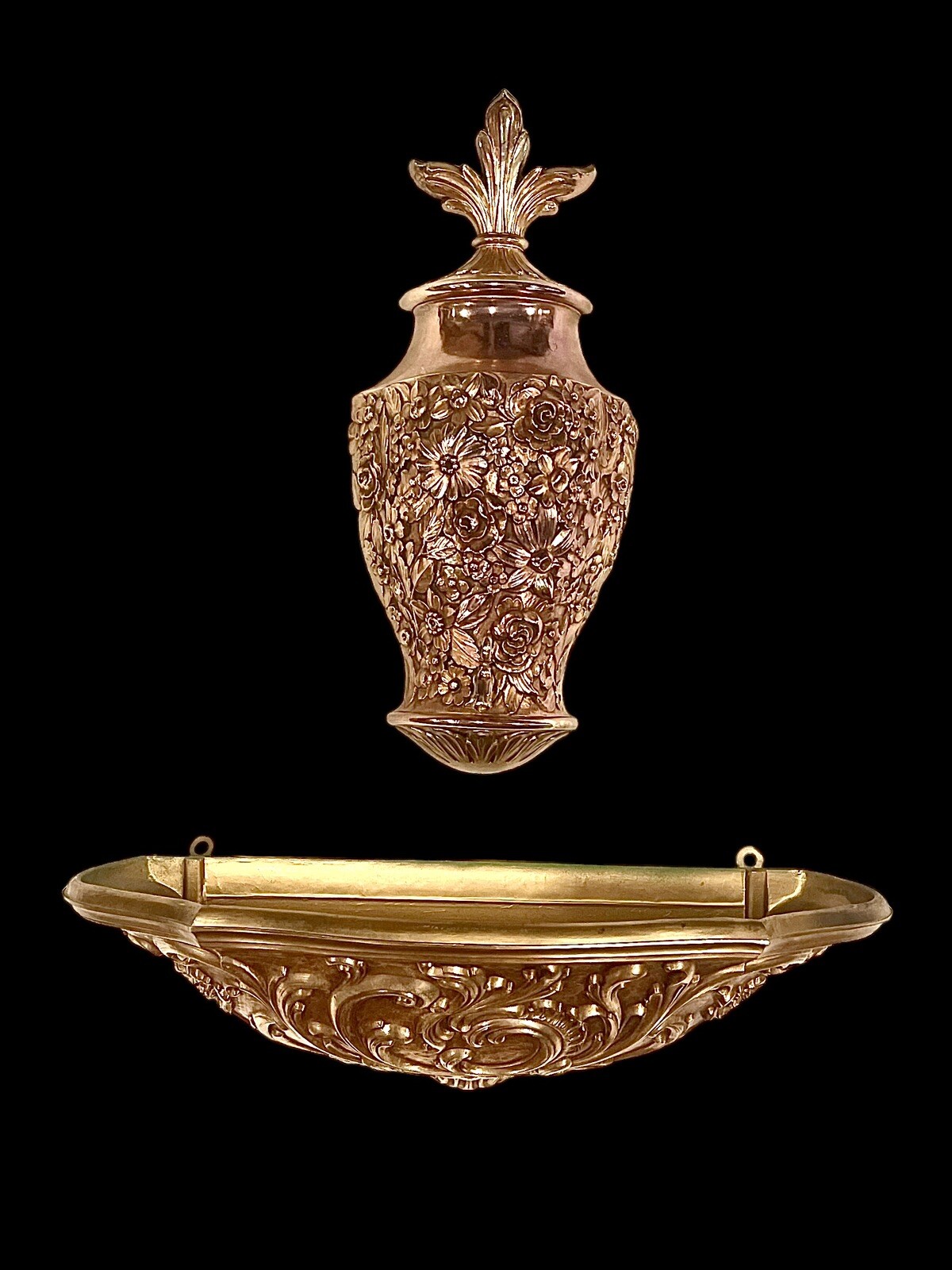 2 VTG SYROCO HOLLYWOOD REGENCY GOLD/ COPPER COLOR ORNATE WALL WATER ...