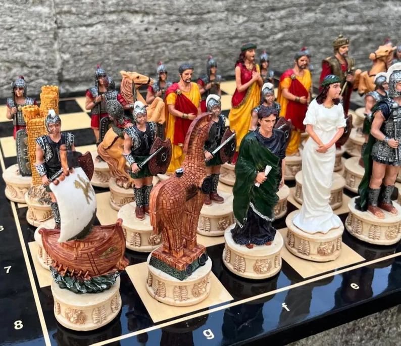 Spartans vs Trojans Chess Set – XL Resin Pieces, Solid Wood Board ...