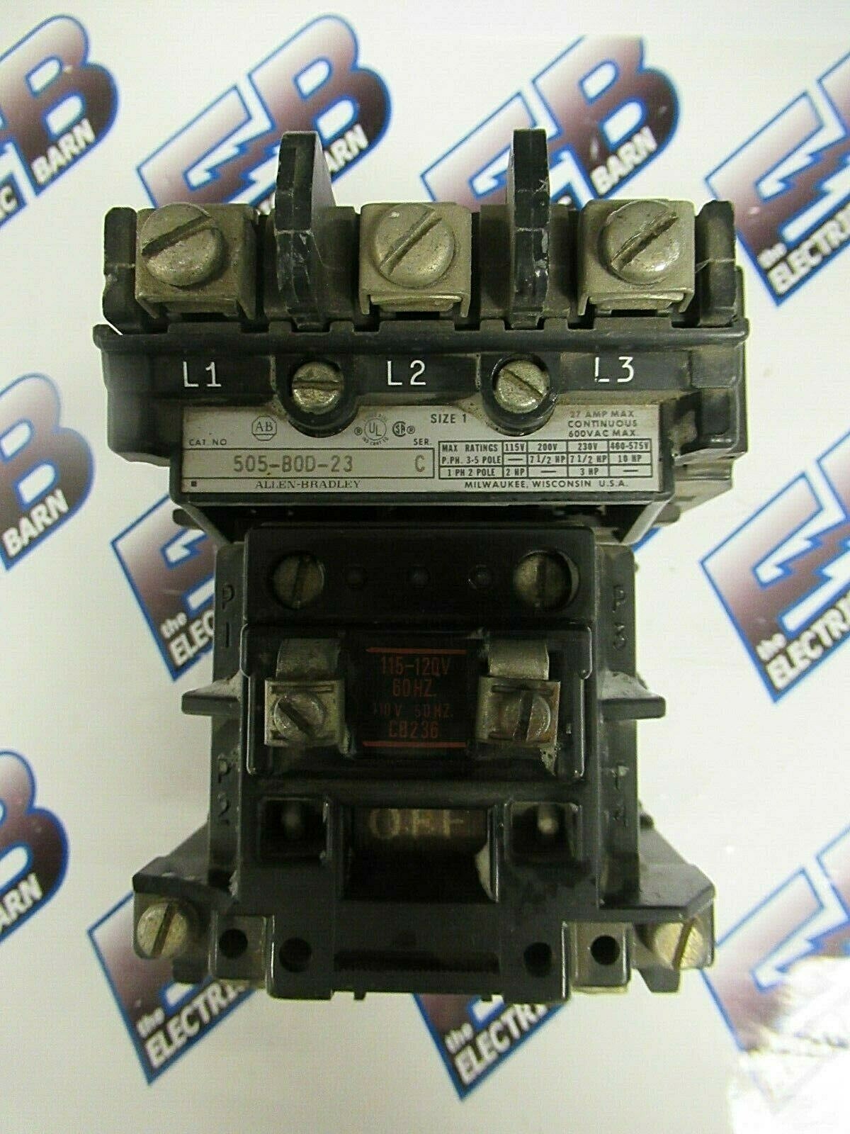 Allen Bradley 505-B0D-23, Size 1 Contactor, 600 Volt, 3 Pole, 120 Volt ...
