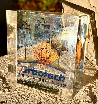 CPU chip, Orbotech KLA, 1981 Israeli tech company, lucite paperweight ...