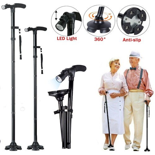 LED Walking Stick Cane All Terrain Pivoting 360 Base Folding Cane ...