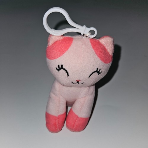 Pink Kitty Cat Plush Backpack Clip Valentine's Day Closed Eyes Heart ...