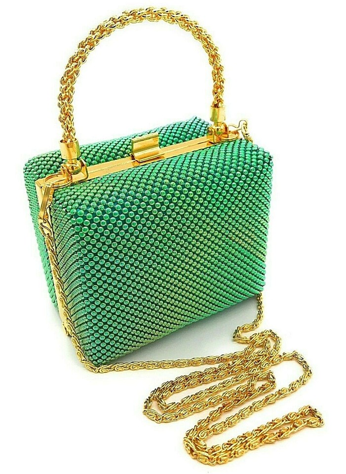 XX-Small Metal Beaded Mesh Evening clutch purse with Shoulder strap and ...