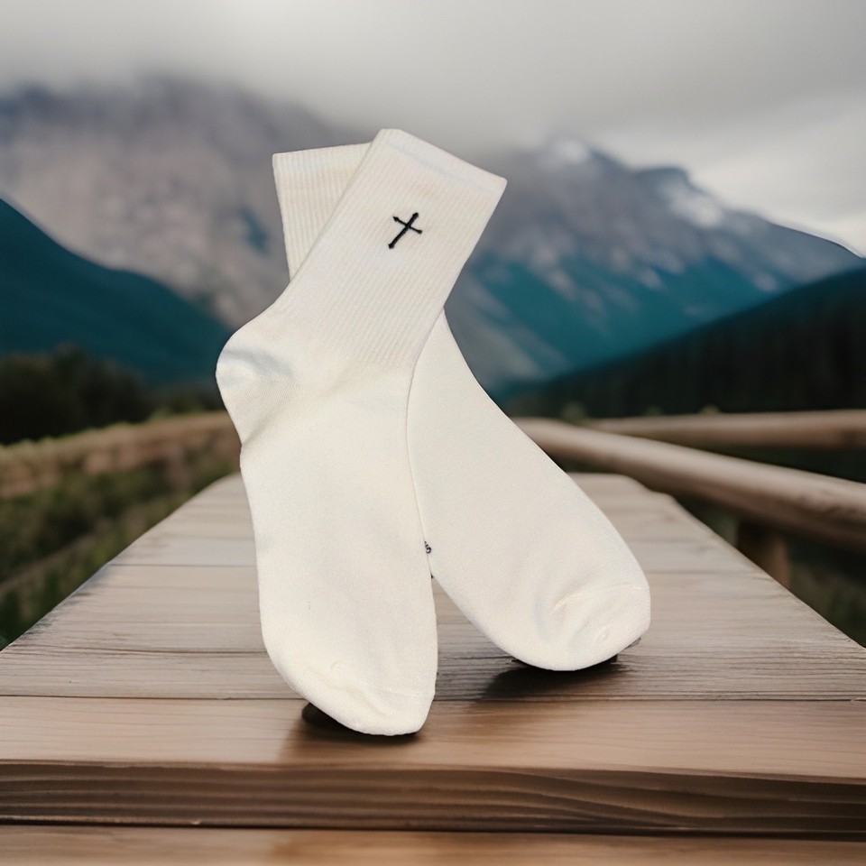 2pairs Black and White Cross Embroidered Crew Socks for Men Fun Socks ...