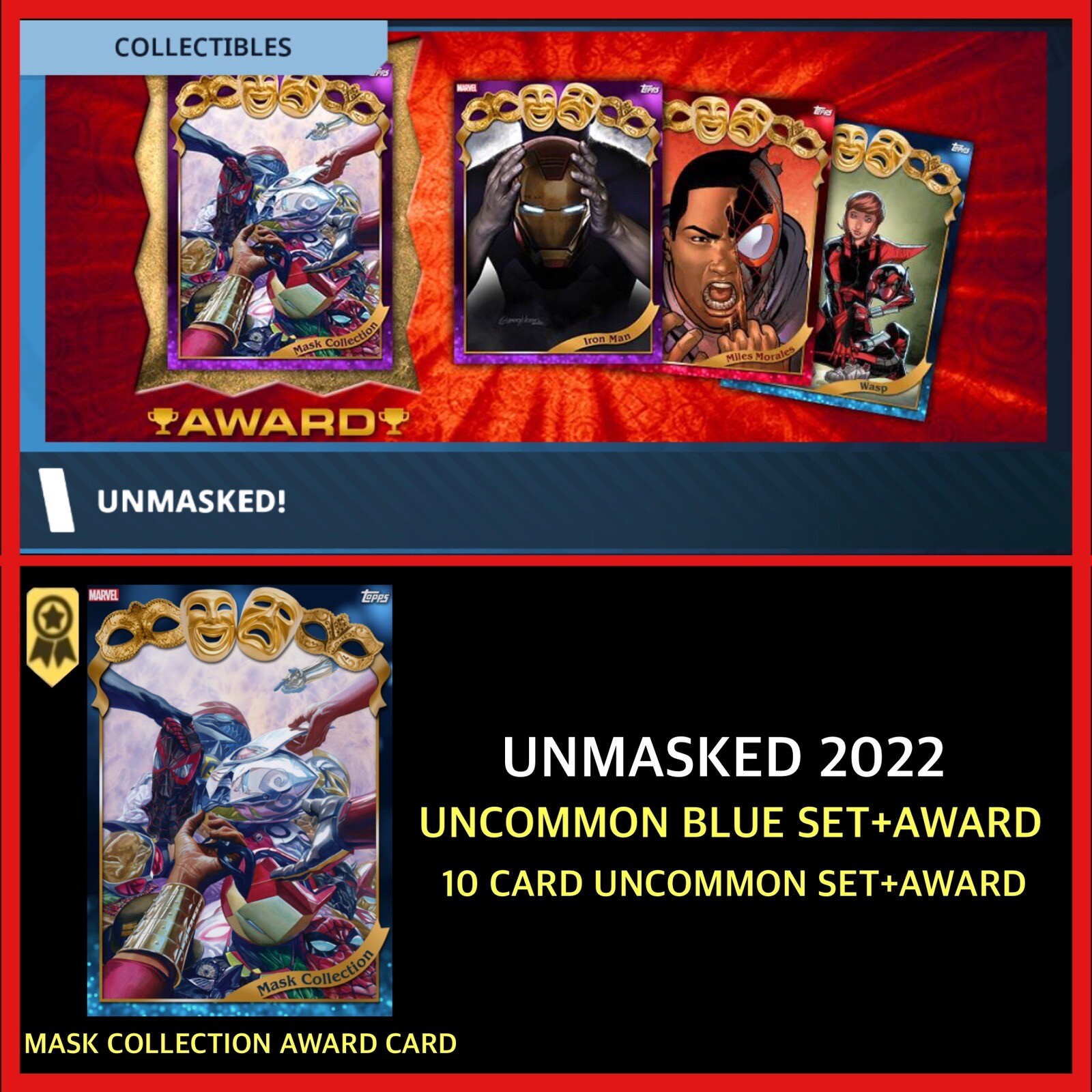 UNMASKED 2022-UNCOMMON 10 CARD SET+AWARD-TOPPS MARVEL COLLECT | eBay
