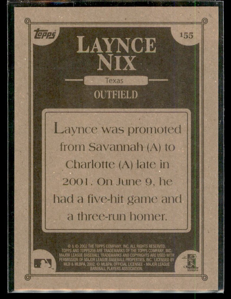 2002 TOPPS 206 LAYNCE NIX RC TEXAS RANGERS #155 | eBay