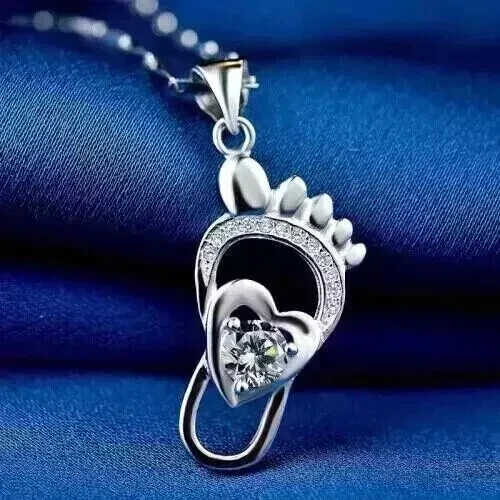 2.40Ct Round Cut Lab-Created Diamond Foot Pendant 14K White Gold Plated ...