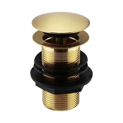 Unslotted Basin Waste Plug Pop Up Push Button Bathroom Brushed Brass ...