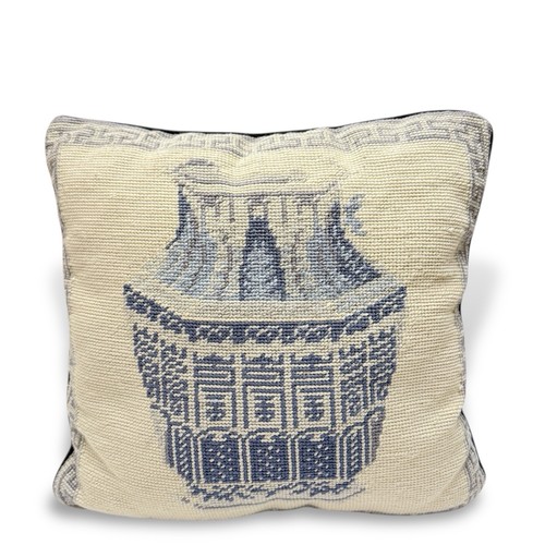 Vintage Blue Chinoiserie Vase Greek Key Square Needlepoint Pillow 12x12 ...