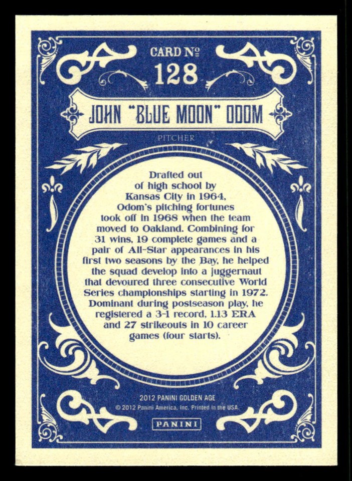 2012 PANINI GOLDEN AGE JOHN ODOM 128 MINT BLUE MOON BASEBALL OAKLAND ...
