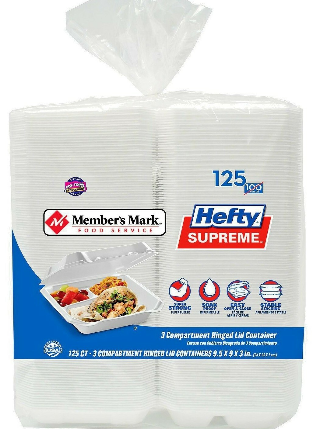 (125 TRAYS) HEFTY SUPREME 3-COMPARTMENT RESTAURANT CARRY OUT TRAY 9.5 ...