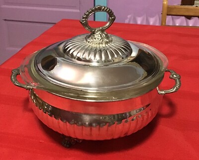 Pyrex 1.5Qt Casserole Buffet Dish With Silver Plated 3 Footed Server | eBay