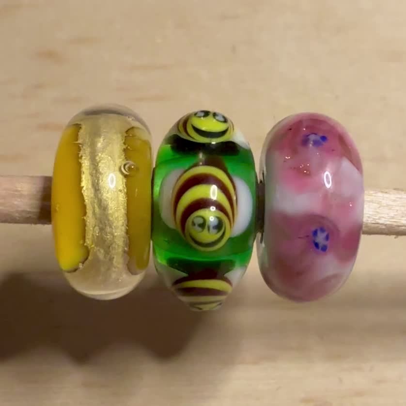 Authentic Troll beads LAA sterling silver bracelet, 3 beads (bee ...