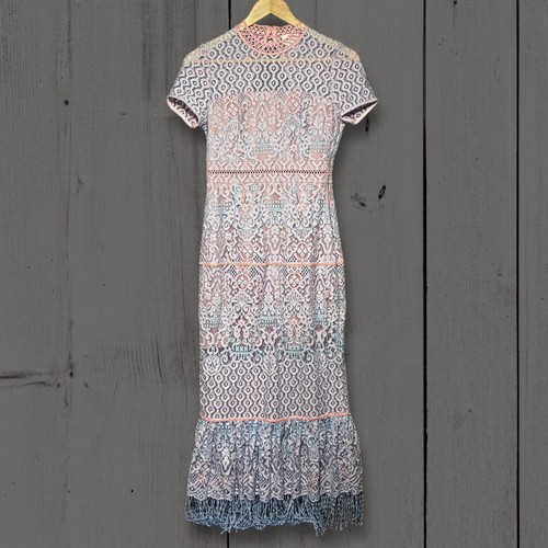 Anthropologie Foxiedox Flourite Lace Midi Dress Pink Blue Crochet XS | eBay