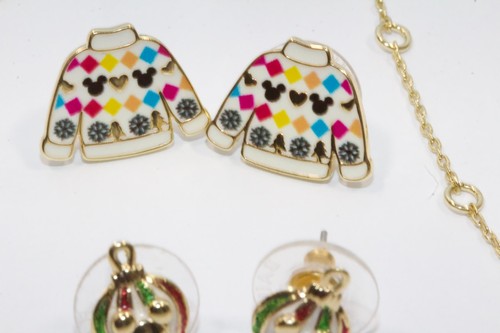 Disney LOT Necklace Mickey Mouse Pendant Gold Tone & Earrings Crystal ...