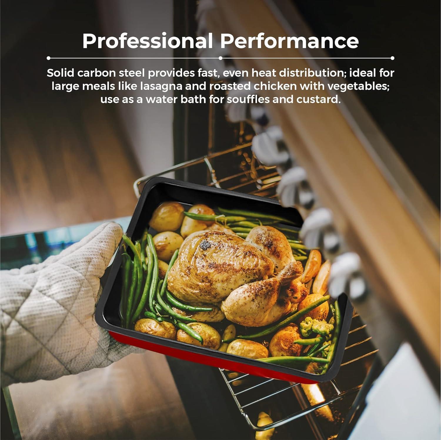 🔥3 PIECE LARGE NON STICK OVEN BAKING ROASTING PAN DISH ROAST TIN TRAYS ...