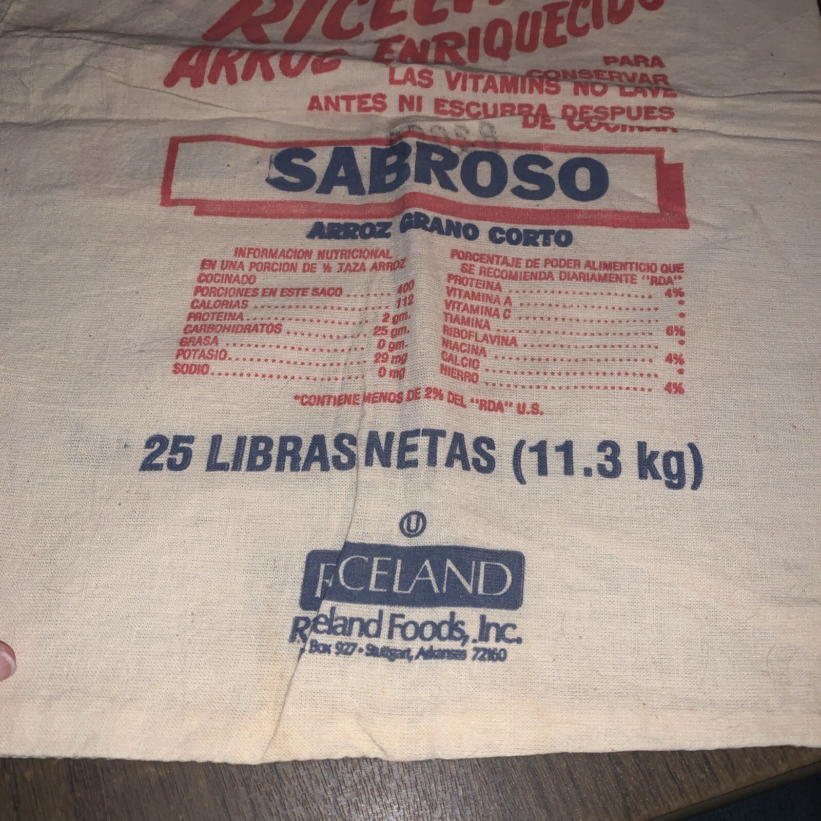 Sabroso Riceland Arroz Enriquecido Rice 25 Lb Cloth Bag | eBay