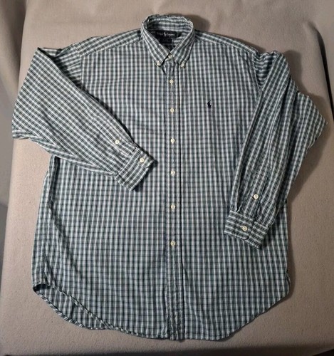 Ralph Lauren Shirt Men's L Blake OCBD Oxford Cloth Plaid Blue Green ...