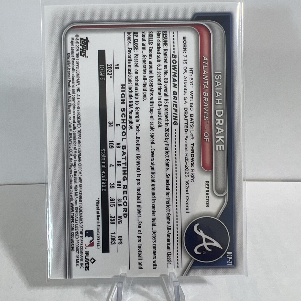 Isaiah Drake 2024 Bowman Chrome 1st Refractor /499 Braves | eBay