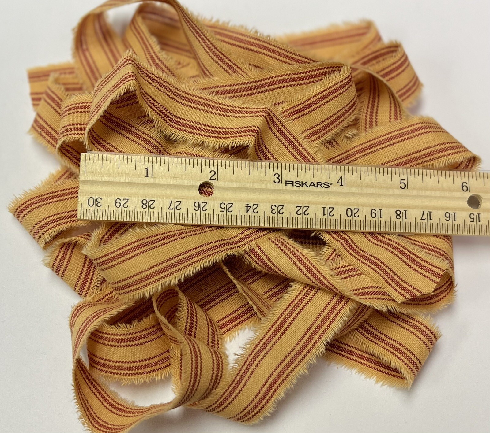 4 Yard Primitive Fabric Ribbon Strip 1" wide Homespun Red Tan Stripe ...
