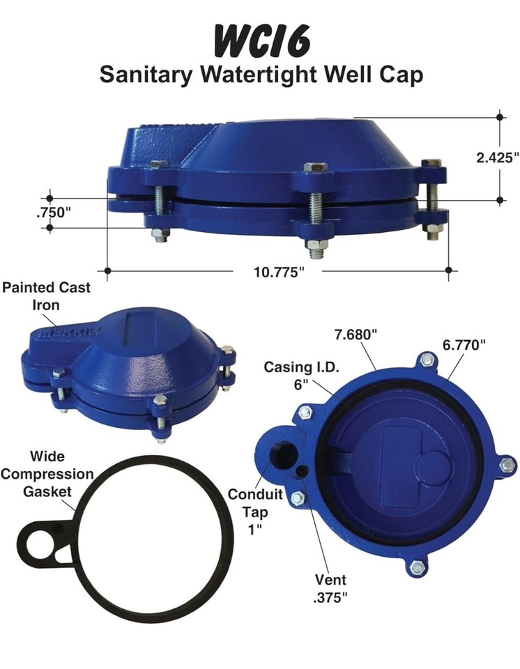 Merrill MFG WCI6 Water Tight Sanitary Well Cap, 6" Pitless 6-5/8 ...
