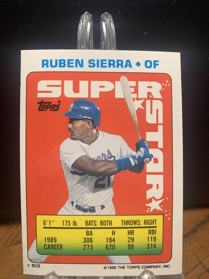1990 Topps Stickers Super Star Backs Mini Ruben Sierra Texas Rangers ...