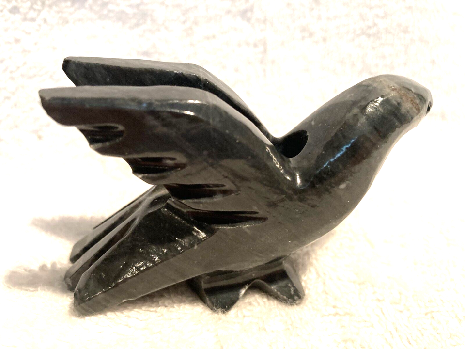 Obsidian Hand Carved Black Raven Bird Figurine 2" T x 3 1/4" x 1 ...