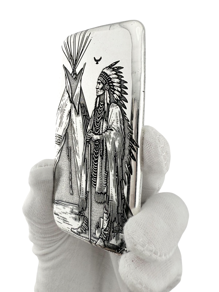 10 ozt 999 Fine Silver Art Bar - THE INDIAN - ADAMO TECHNE- Limited Edition | eBay