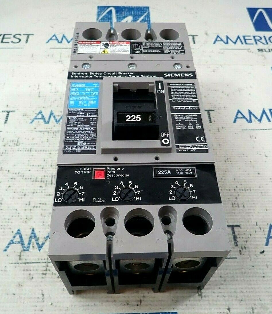 Siemens FXD63B225 3 Pole 225 Amp 600 Volt Circuit Breaker 225A Trip ...