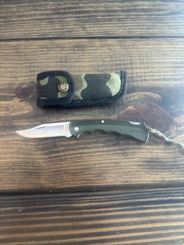 Vintage BUCK OD GREEN BUCKLITE #422 Knife with Woodland Camo Sheath | eBay