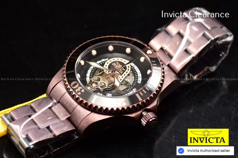 RARE Invicta Pro Diver Skull Edition Dial Automatic Men's Brown Tone SS ...