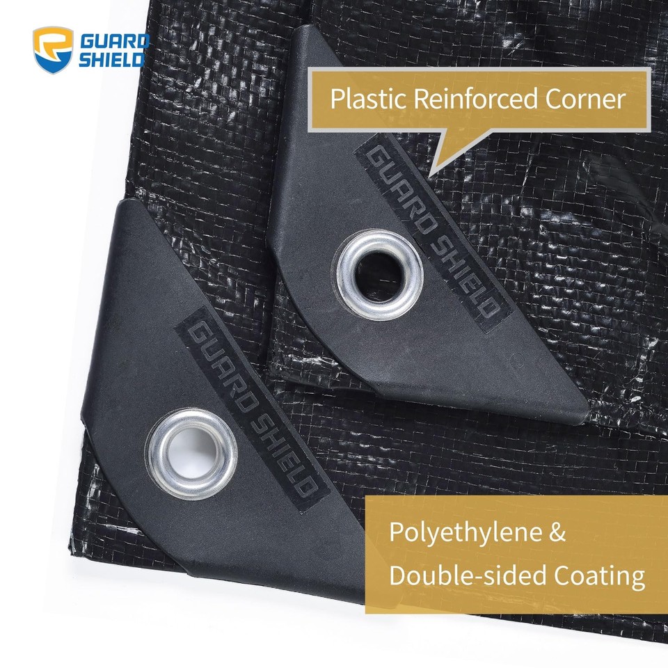 GUARD SHIELD Black Tarp 20x20 Feet Waterproof Tarps Lightweight Camping ...