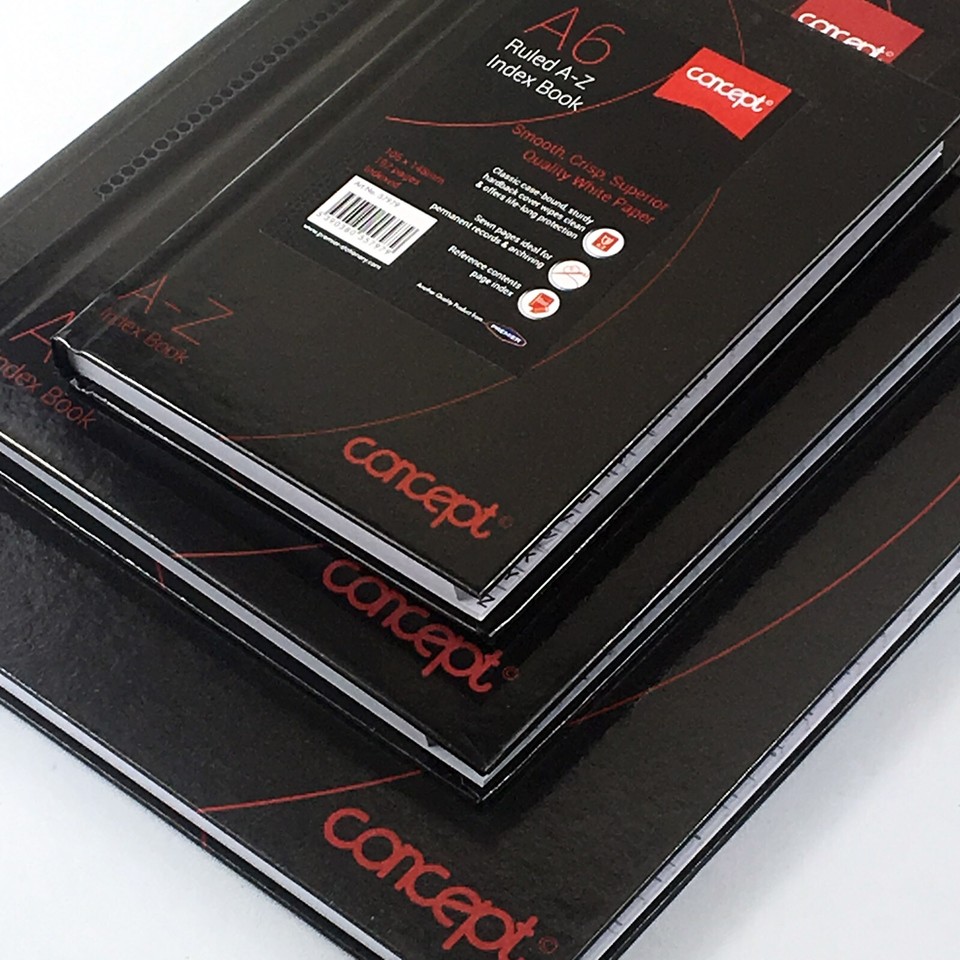 A-Z Indexed Notebook Hard Cover Ruled Case Bound Book 192 Page Superior ...