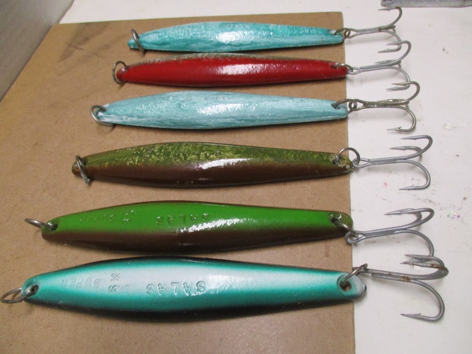VINTAGE IRON JIGS * SALAS SUPER 6X SURFACE JIGS SET OF 6 JIGS ** VERY ...