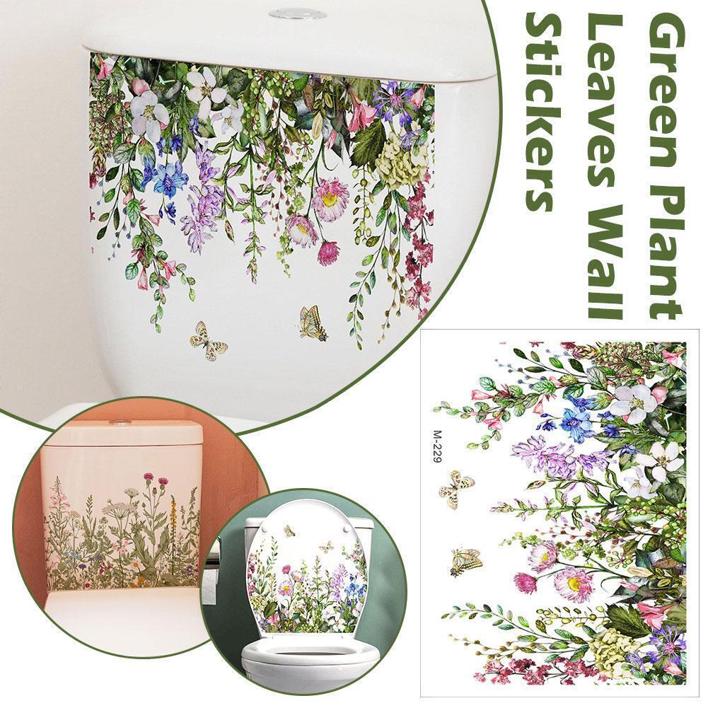 Green Plant Leaves Wall Stickers Bath Toilet Decal Self-adhesive ...