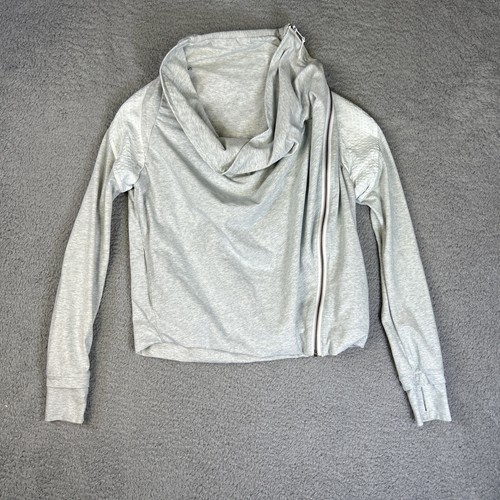 Lululemon Sway Jacket Womens 6 Grey Asymmetrical Zip Cowl Neck ...