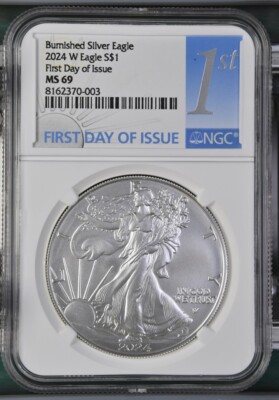 2024-W Burnished Silver Eagle MS-69 NGC FDOI First Day of Issue Label ...