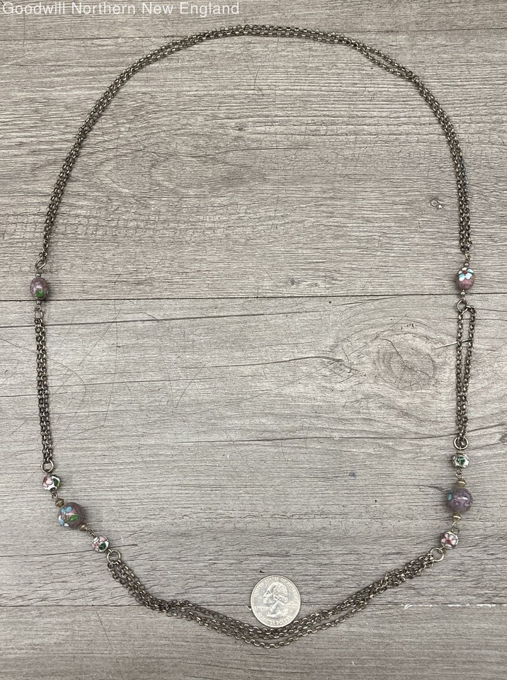 Unmarked Tests Sterling Silver Layered Cloisonne Beads Chain Necklace ...