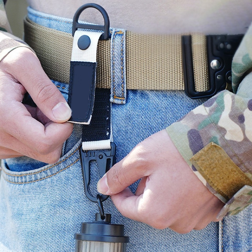 Compact Nylon Webbing Hanging Strap with Carabiner Hook for Keys and ...