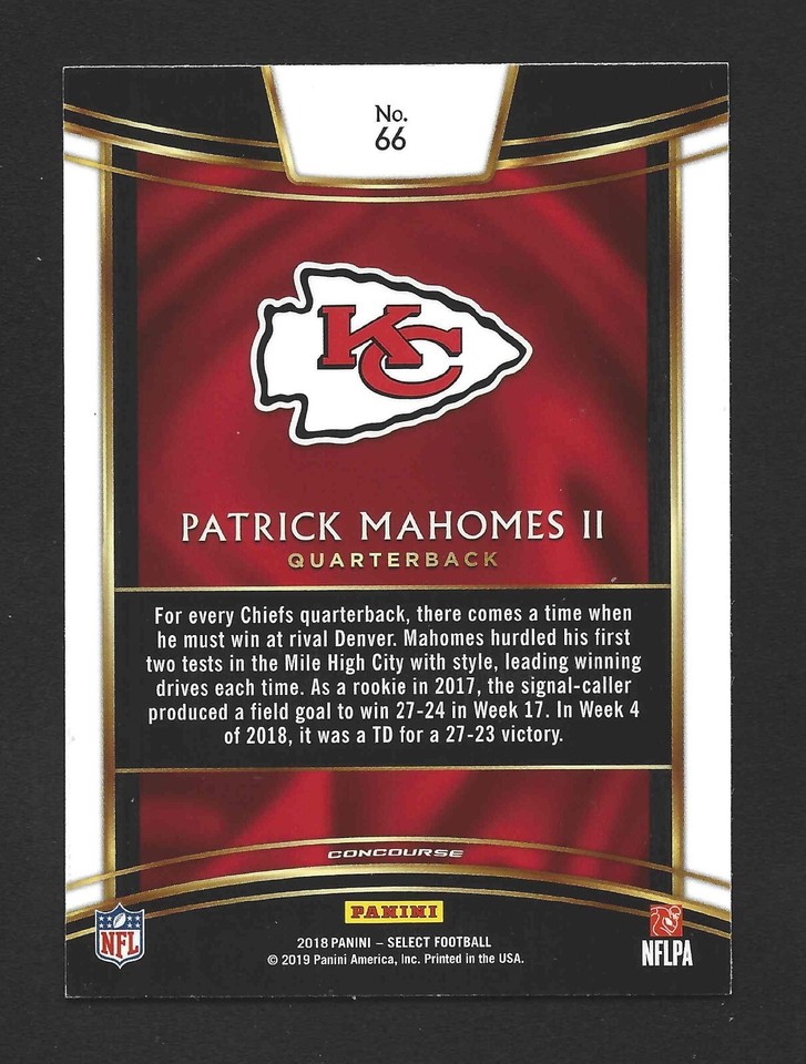 2018 Select Concourse #66 PATRICK MAHOMES II Raw - Kansas City Chiefs ...