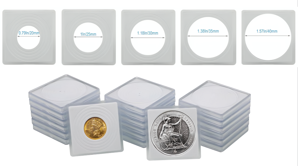 100 PCS Square Clear Coin Capsule Holder & Collection Case Container ...