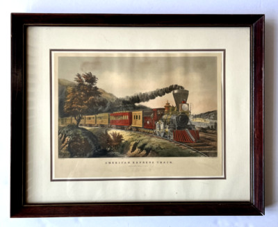 Vintage CURRIER & IVES AMERICAN EXPRESS TRAIN Colored Lithograph Print ...