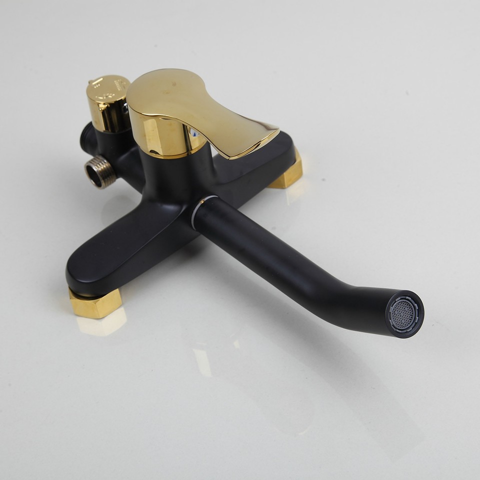 Bathroom Black Gold Shower Faucet System Rainfall+Hand Held Shower ...