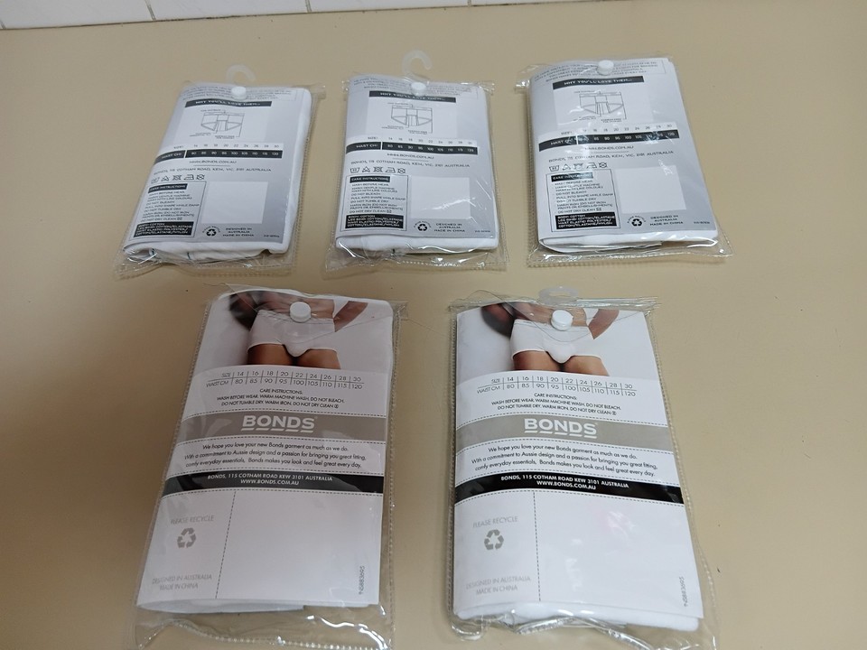 BONDS SUPPORT BRIEF SIZE 18 (LARGE) WHITE, 5 PAIRS- NEW AND UNOPENED ...