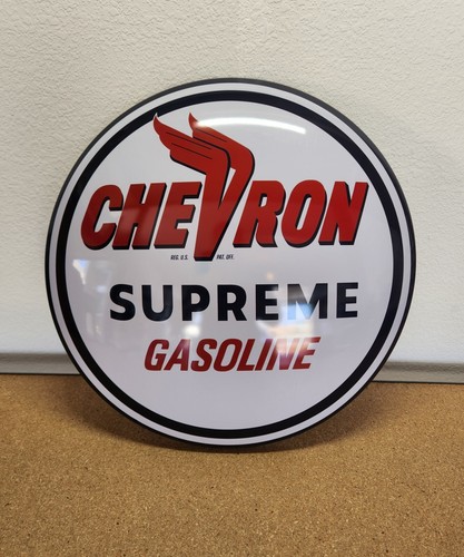 Chevron Supreme Gasoline 15" Dome Tin Metal Sign | eBay