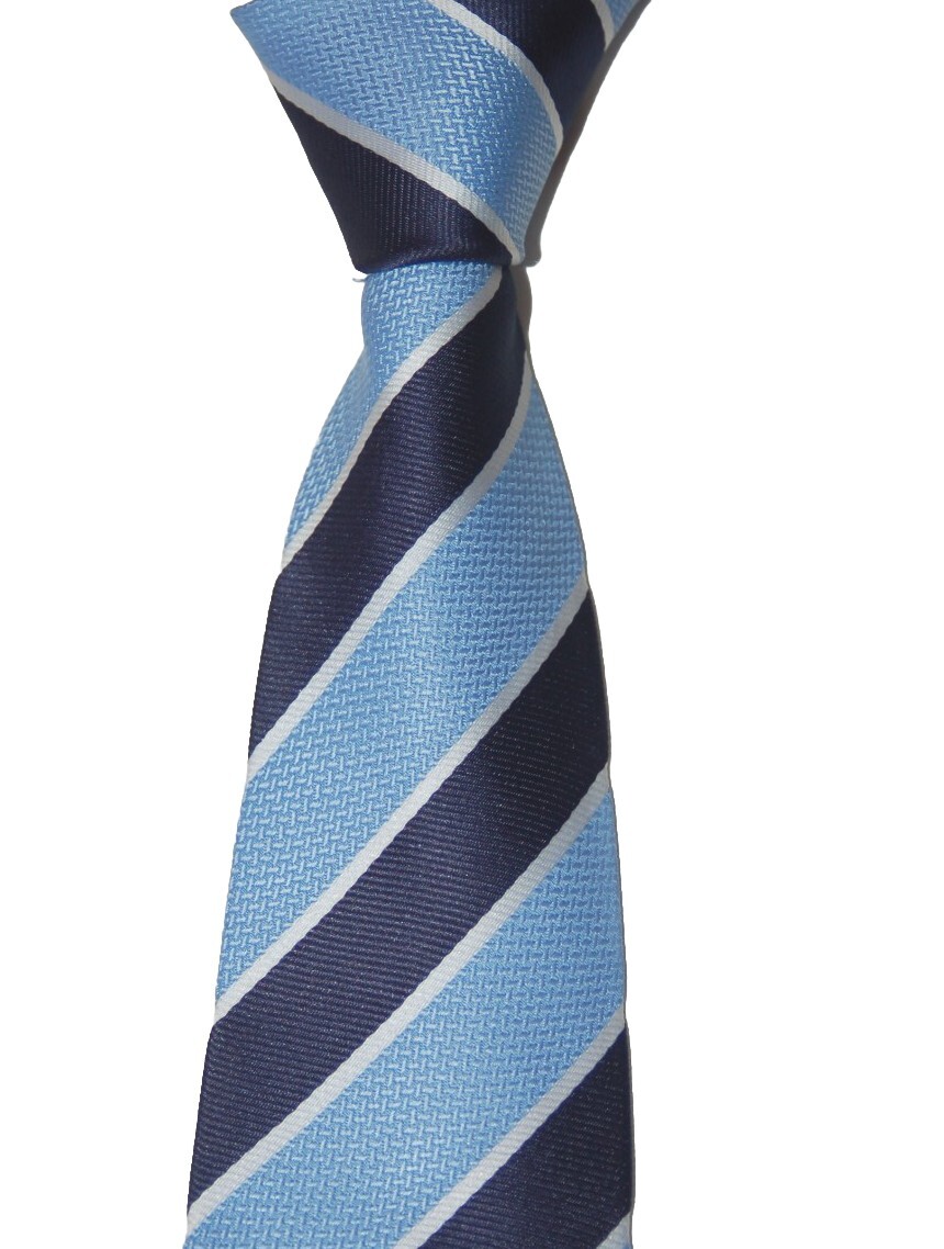 PRIMARK CEDARWOOD STATE SKY BLUE MARINE BLUE STRIPE SLIM POLYESTER ...