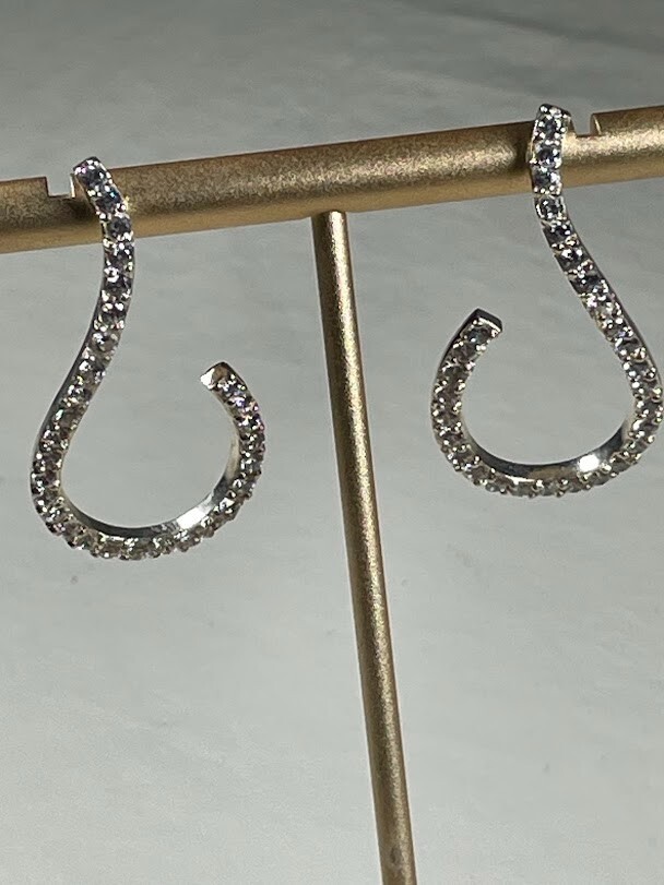 JCM 925 STERLING SILVER DIAMONQUE J HOOK EARRINGS 1.5" WEDDING ELEGANT 1094 | eBay